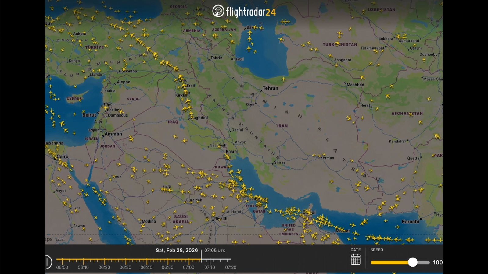 Flight radar shows moment airspace shuts across Middle East amid ...