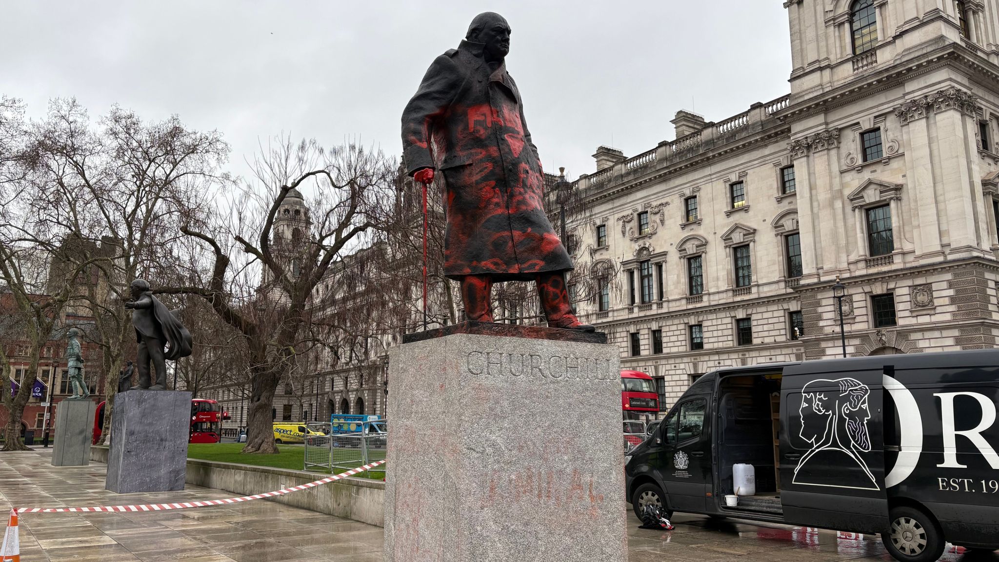 Man arrested after 'completely abhorrent' vandalism of Churchill statue ...