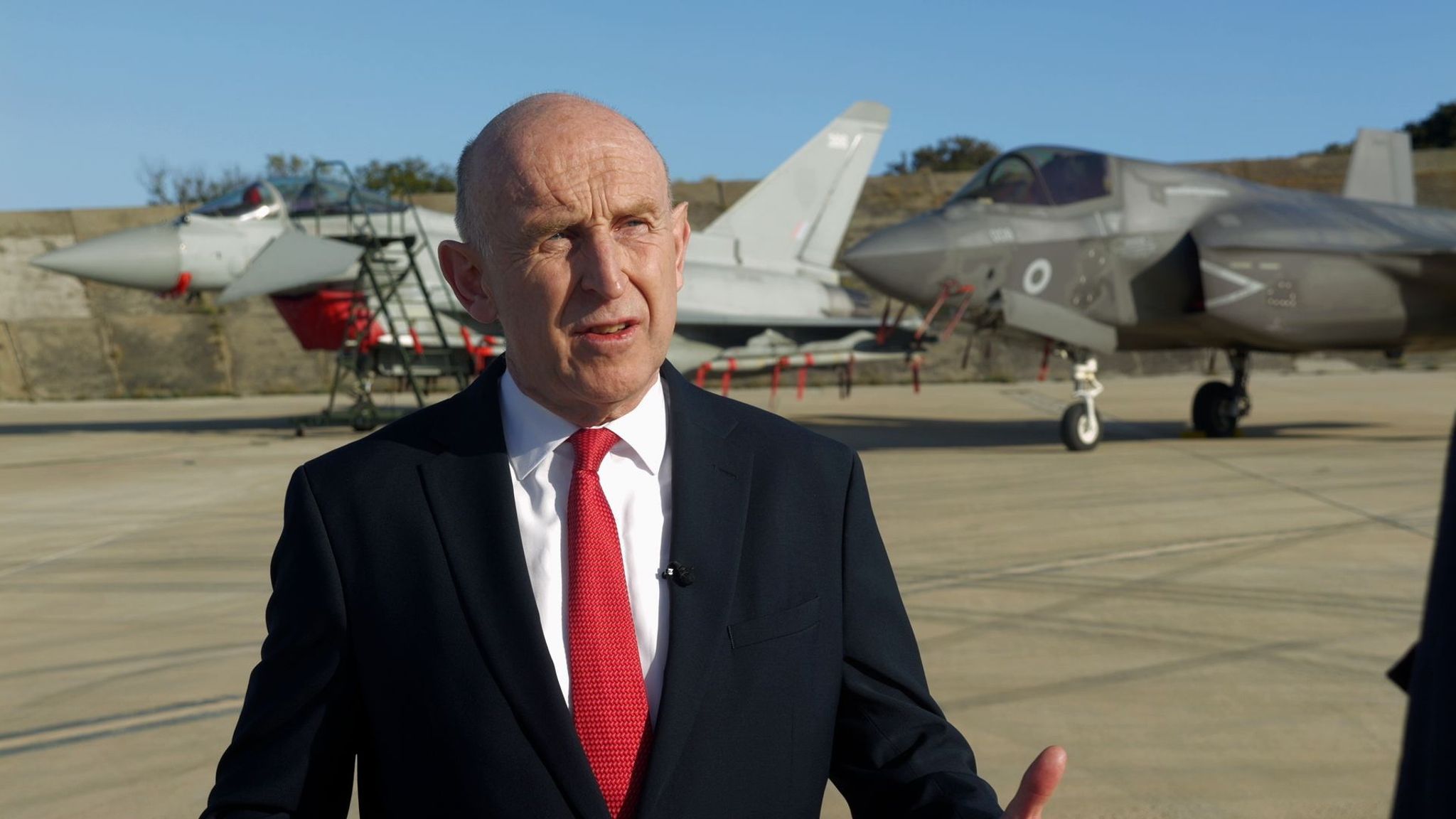 Defence secretary twice declines to rule out Britain joining strikes on ...