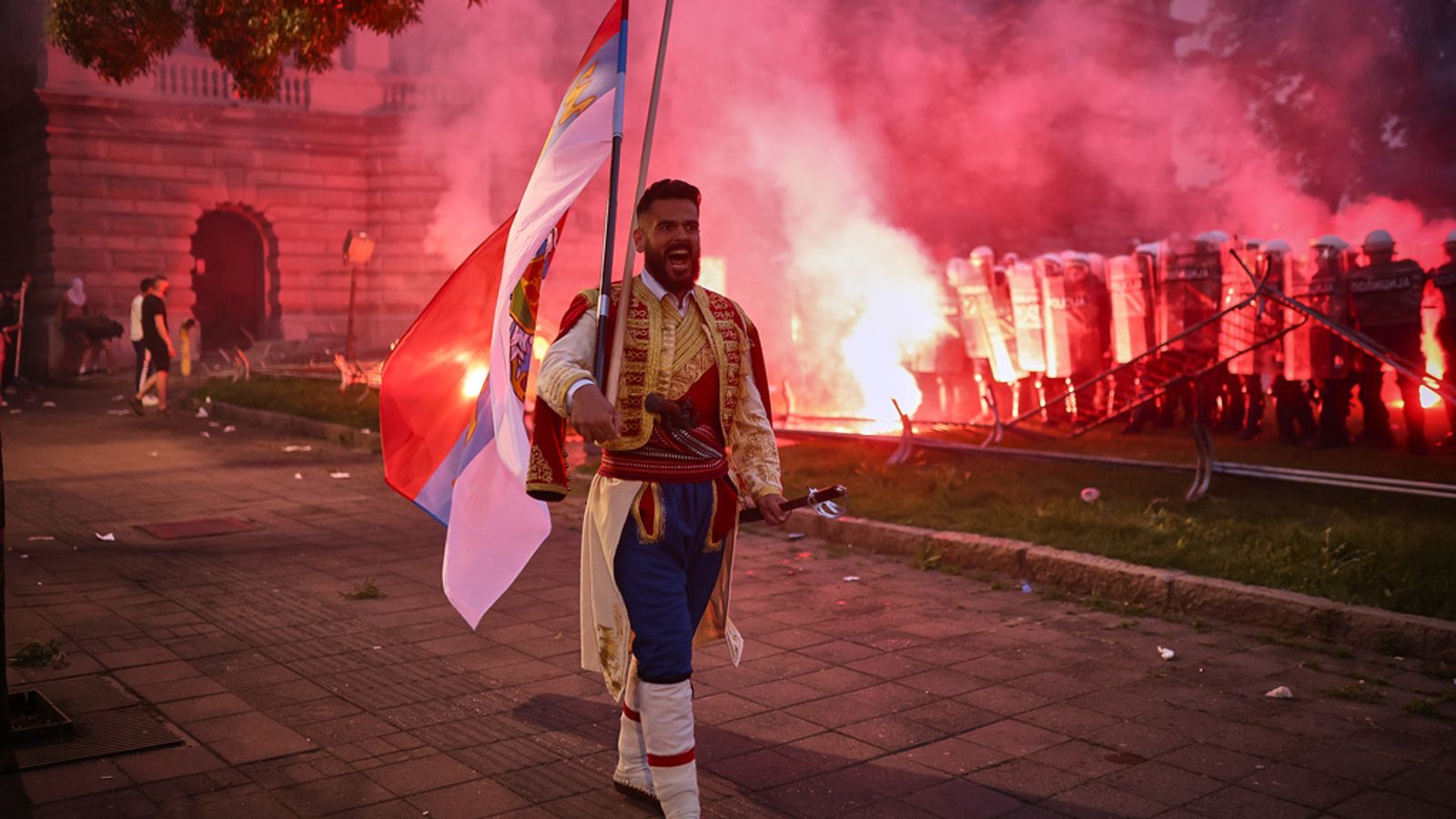 Serbian riot police clash with protesters in Belgrade after anti ...