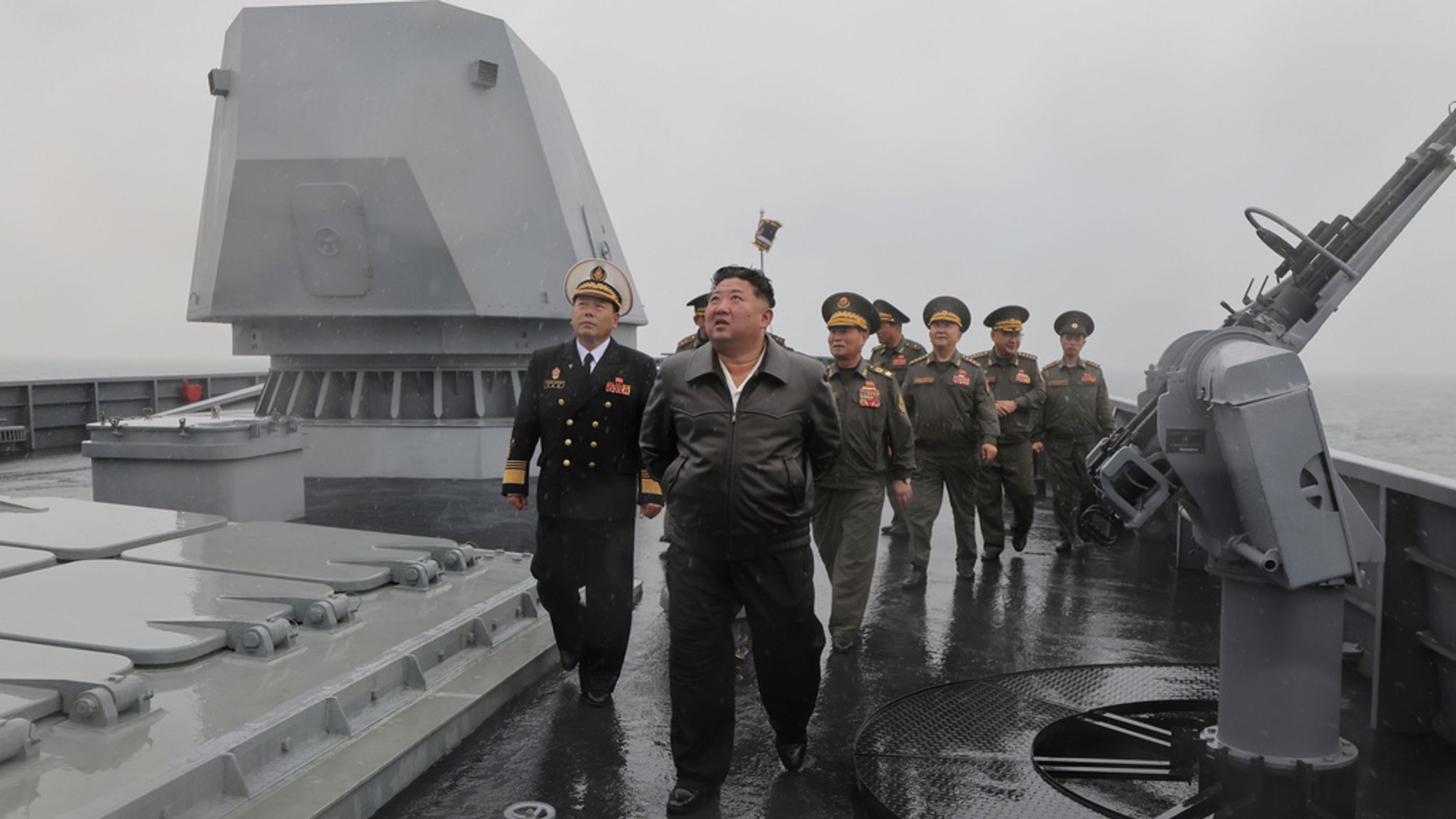 North Korea's Kim Jong Un and daughter eat with crew on new warship ...