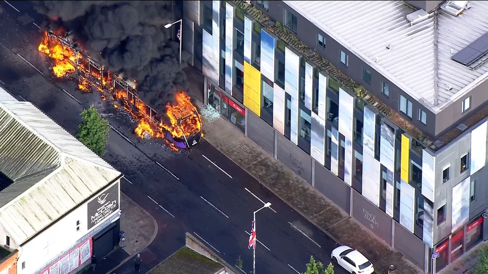 Live helicopter shots from Belfast as vehicles set on fire | News UK ...