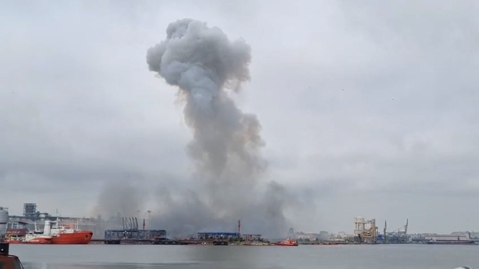 Watch smoke plume rise from exploded naval drone | World News | Sky News