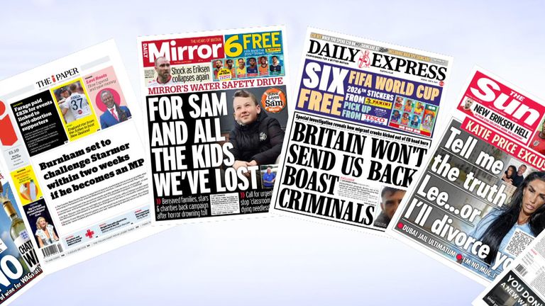 Monday's newspaper front pages | UK News | Sky News